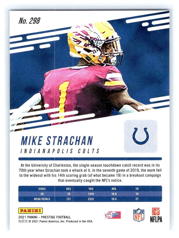 2021 Panini Prestige Football #298 Mike Strachan RC Rookie Card NFL ...