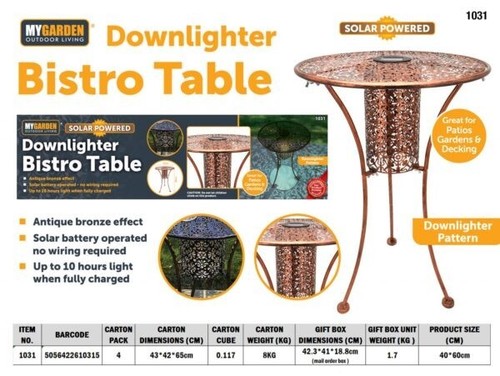 Solar Garden Table Round Light Up Outdoor Decor Bronze Effect Scroll ...