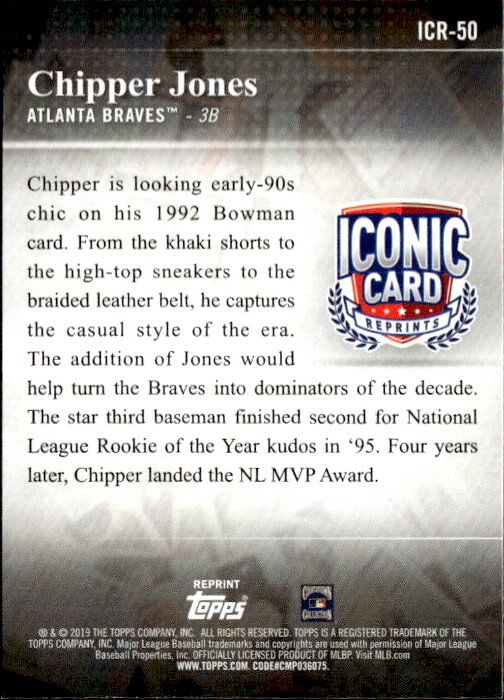 2019 Topps Chipper Jones Iconic Card ICR-50 Atlanta Braves | eBay