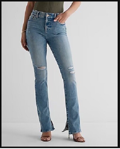 Express Jeans Skyscraper Mid Rise Ripped Flexx Medium Wash SR (Fits 0-4 ...