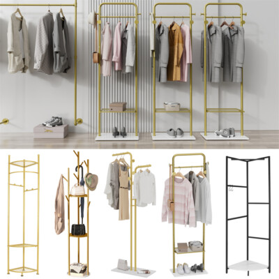 Gold Coat Rack Modern Garment stand with Shelves Hooks Heavy-duty ...