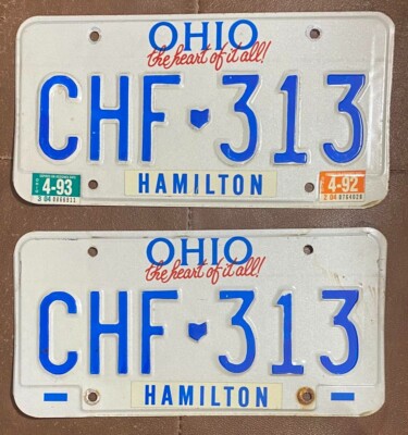 Ohio 1993 HAMILTON COUNTY License Plate PAIR # CHF-313 | eBay