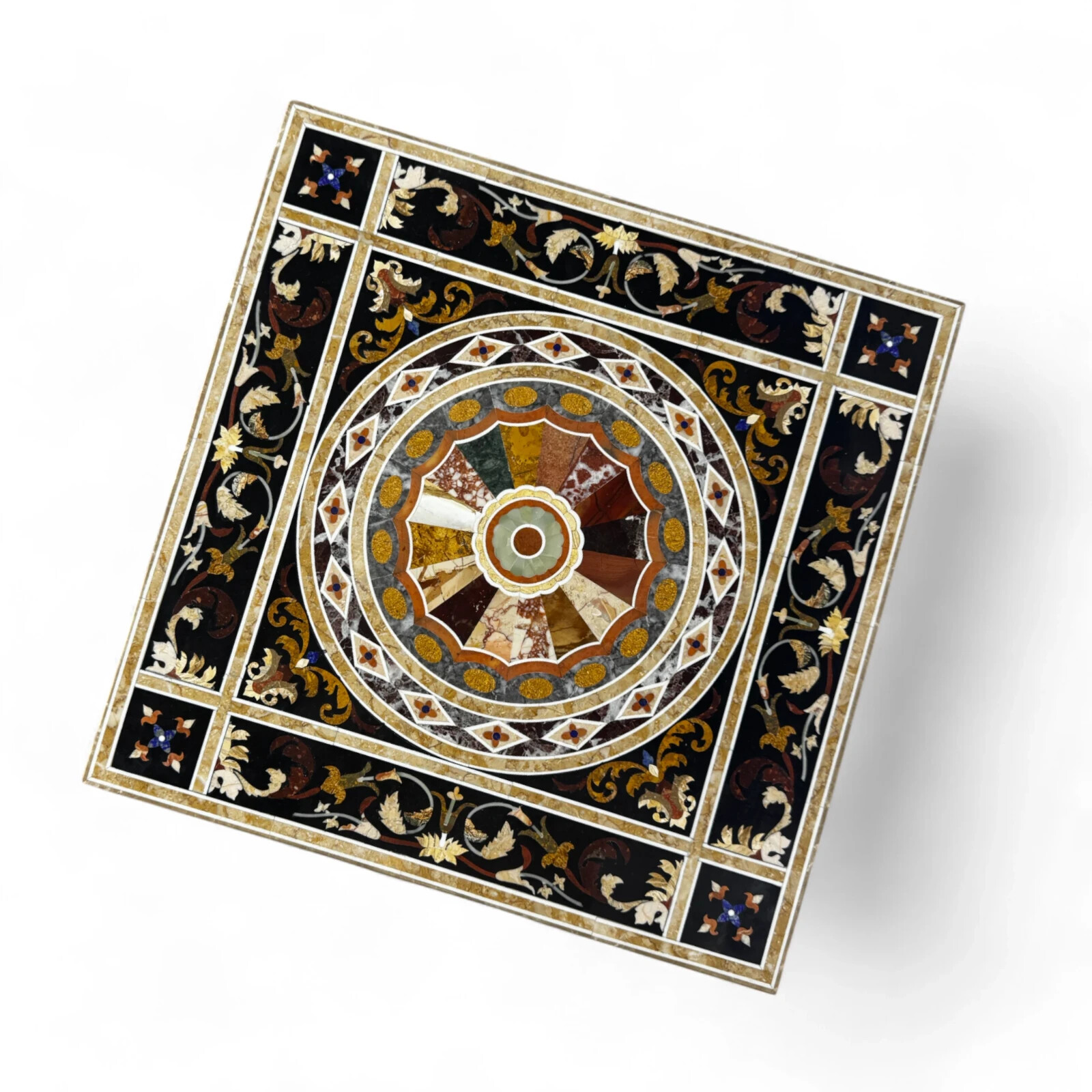 24" Square Marble Table Top Pietra dura Marble Inlay Gemstone Hallway ...