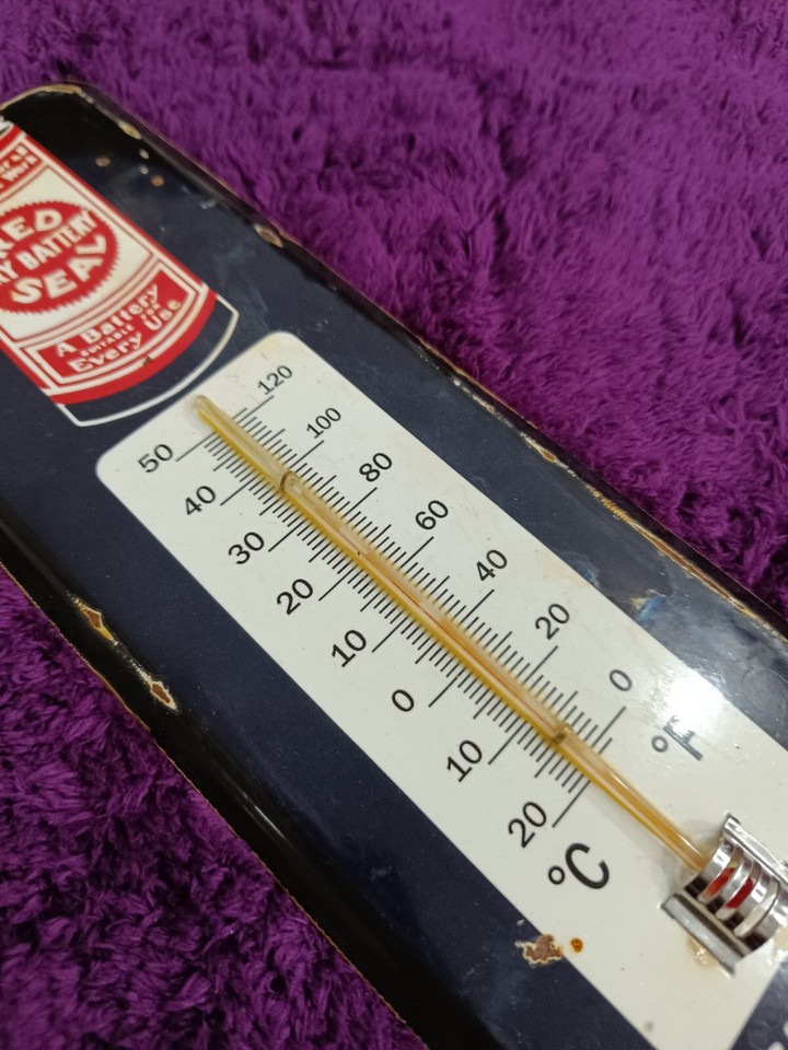 Vintage Red Seal Dry Battery Thermometer merchandise Sign Non Porcelain ...
