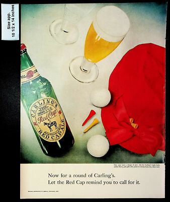 1948 Carling's Red Cap Ale Hat Ribbon Red Golf Balls Tees Vintage Print ...