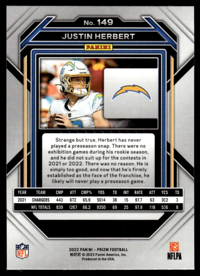 2022 Panini Prizm Justin Herbert Los Angeles Chargers #149 | eBay