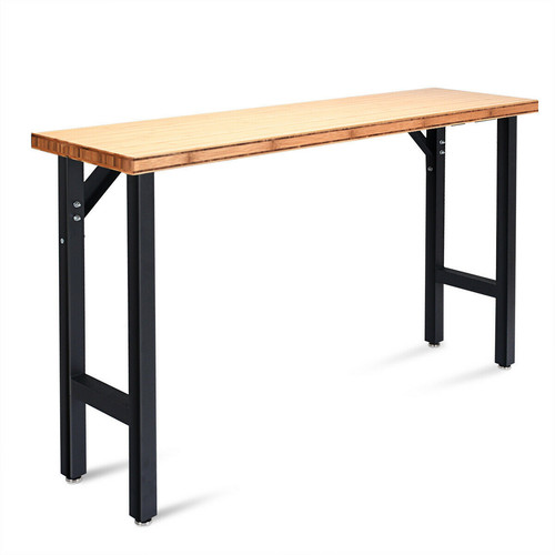 65" Bamboo Modular Workbench Table Steel Frame Garage Workstation Heavy ...