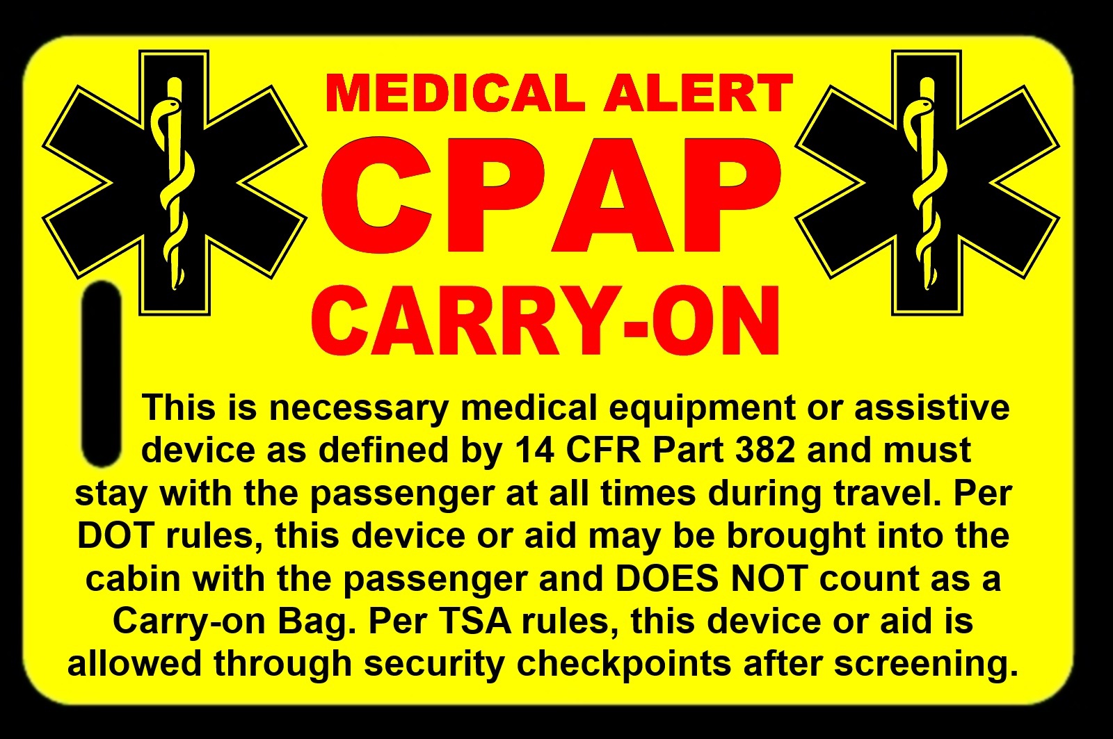 Personalized Safety Yellow Carry-On CPAP Bag Tag - TSA - Sleep Apnea | eBay