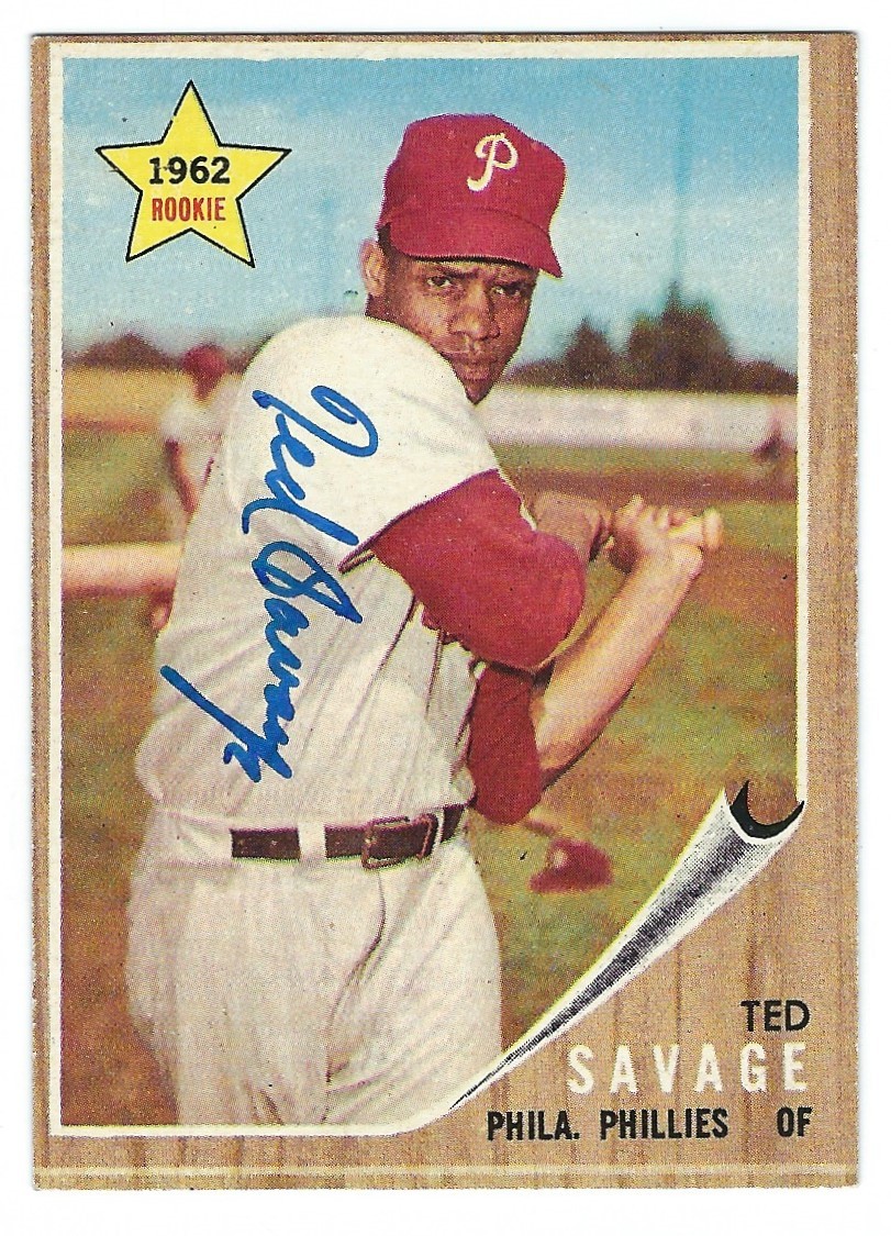 Autographed TED SAVAGE Philadelphia Phillies 1962 Topps Baseball Card ...