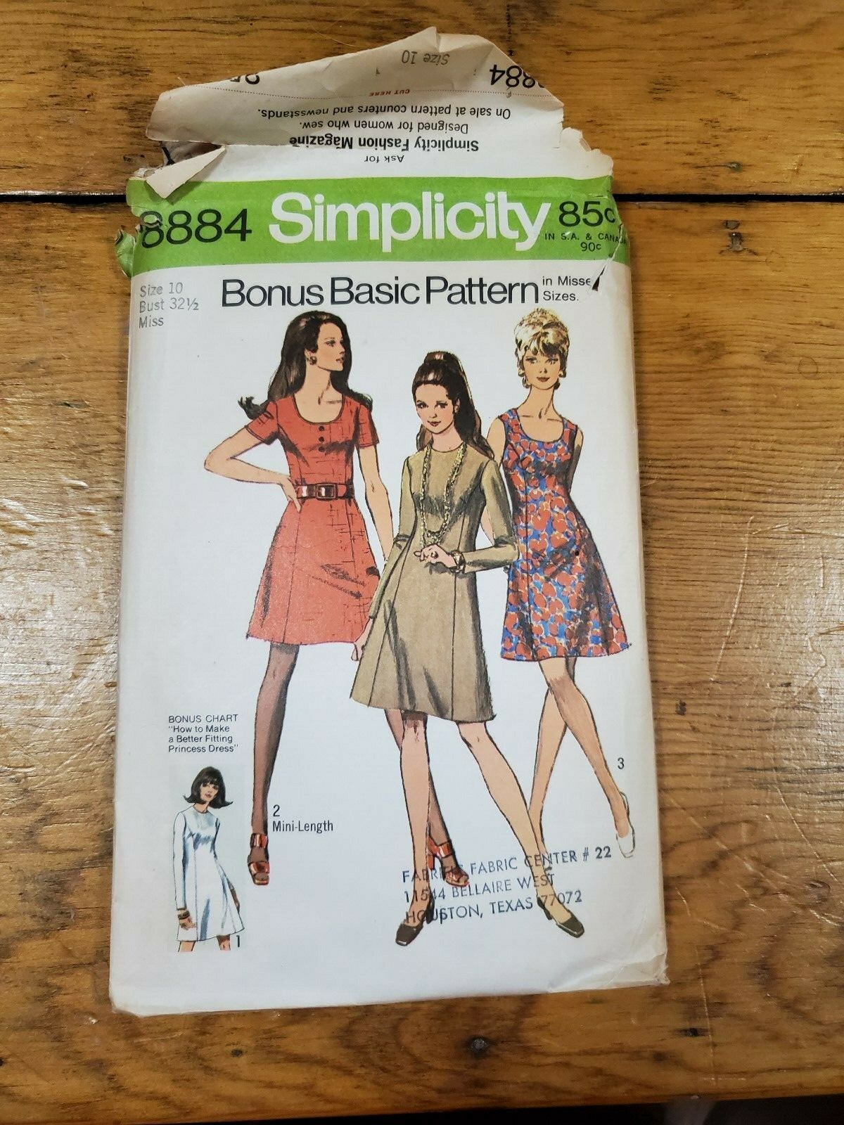 VINTAGE SIMPLICITY PRINCESS LINE DRESS PATTERN 8884 SIZE 10 FREE ...