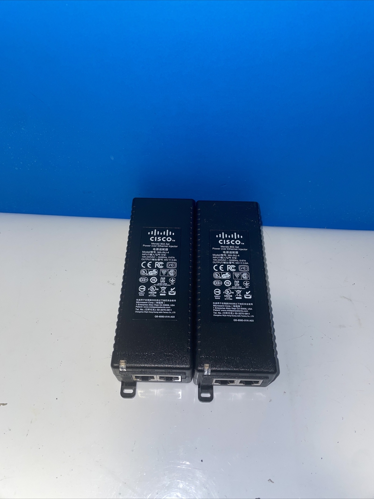Lot of 2. OEM Cisco Microsemi MA-INJ-5 Meraki 802 Power Ethetnet ...