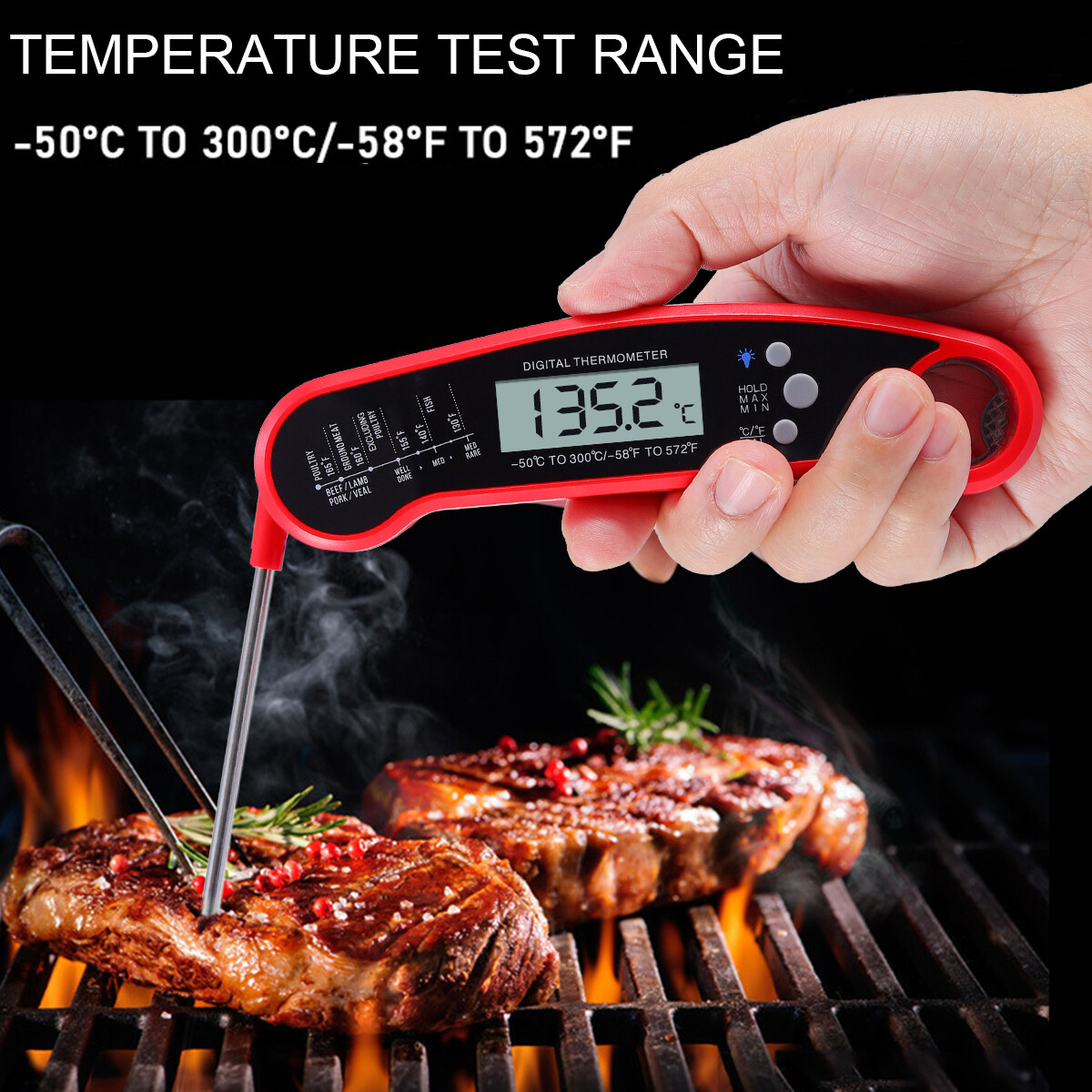 Instant Read Meat Thermometer Digital LCD Cooking BBQ Food Temperature ...