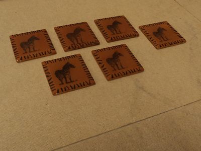Handcrafted Zebra Coasters 3 1/2in x 3 1/2in x 1/2in Brown/Black Set of ...