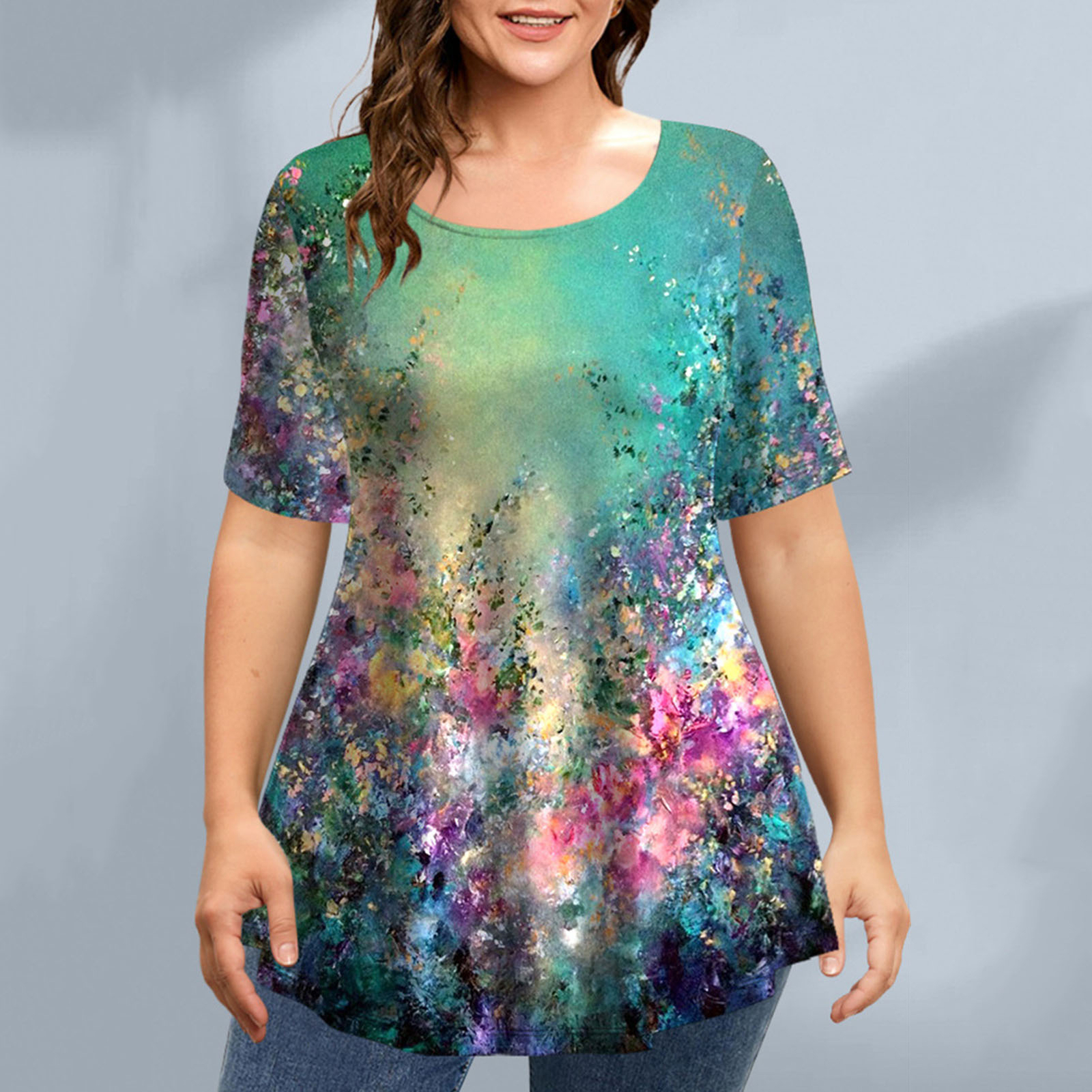 Summer Blouse Plus Size Keep Charming Colorfast Women Summer T-shirt ...