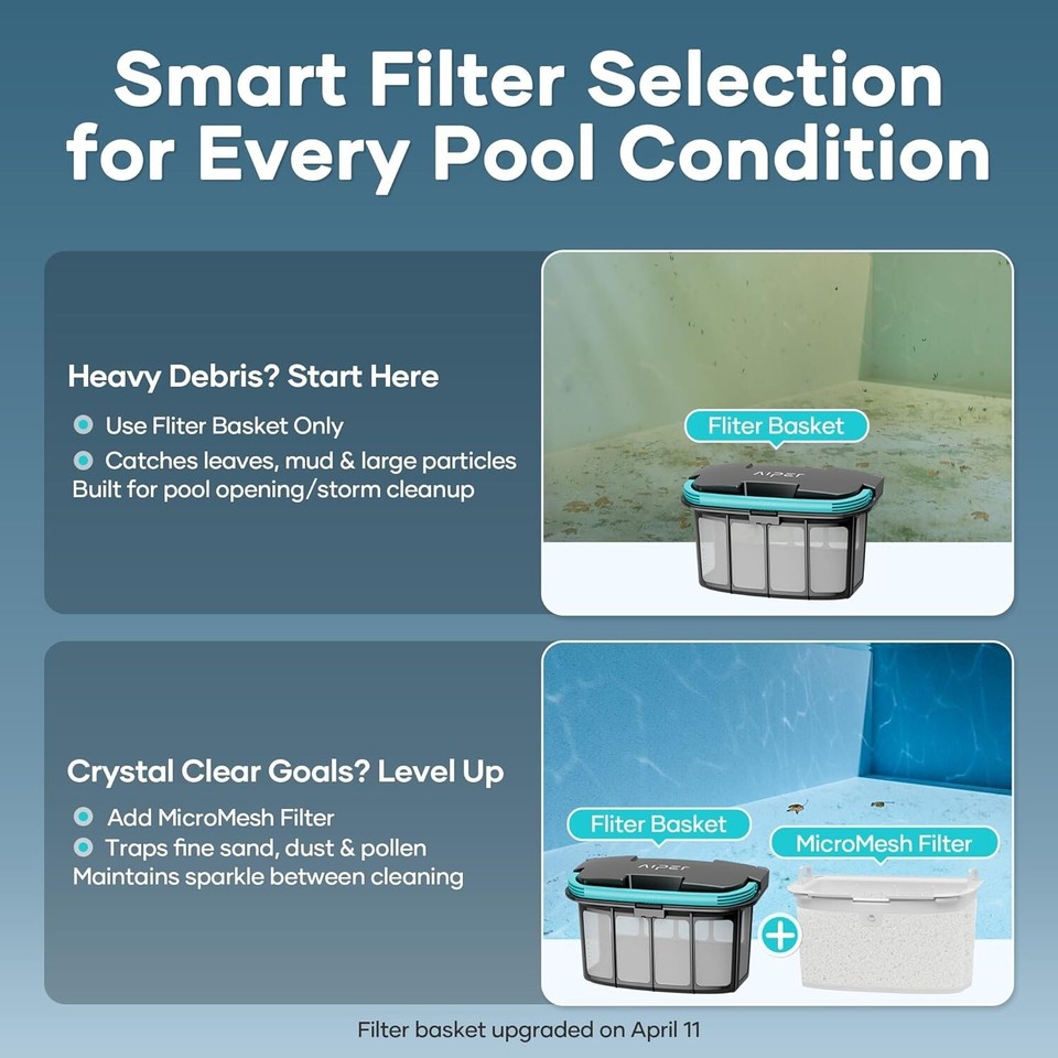 AIPER Scuba X1 Cordless Robotic Pool Cleaner, Ultra-Fine Filter System ...