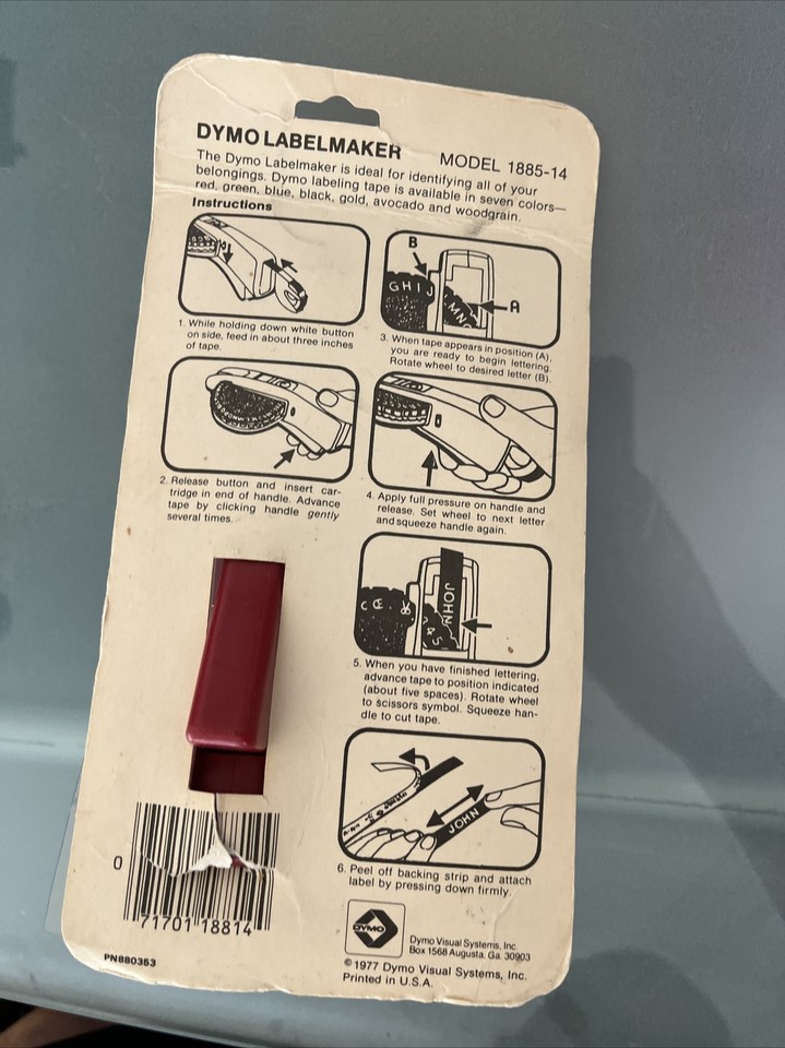 Vintage DYMO Label Maker Maroon 1885-14 Tape Size 3/8 inch(9mm) ©1977 ...