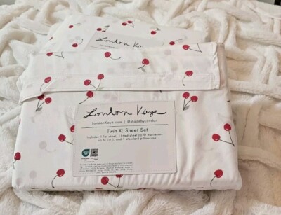 London Kaye Soft Sheet Set Twin XL Sheets Cherries 100% Polyester Extra ...