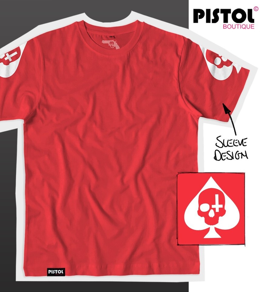 Pistol Boutique Men's Red Crew ACE OF SPADES LOGO Sleeve T-Shirt - S/M ...