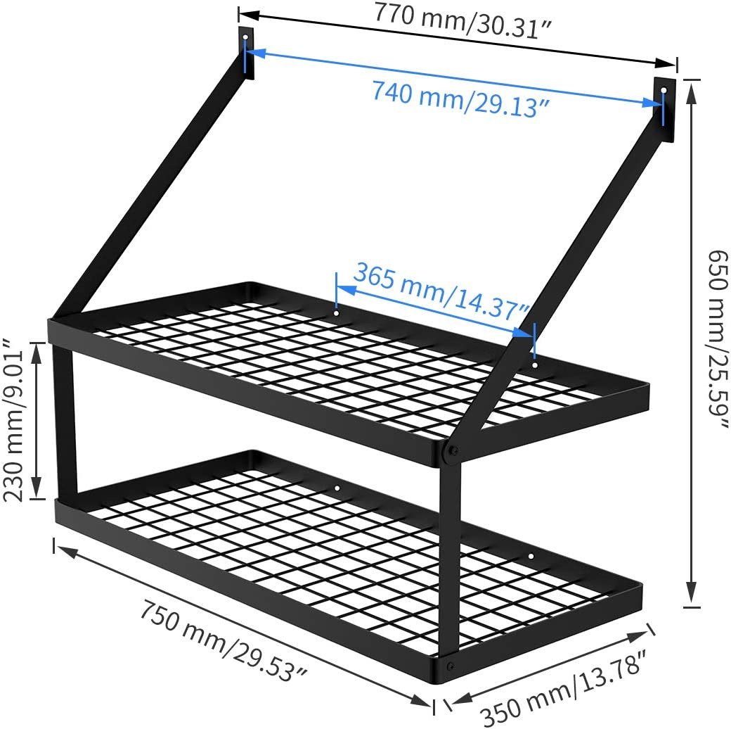 Wall Mounted Pot Rack with 2-Tier 15 Hooks, Kitchen Shelves Cookware ...