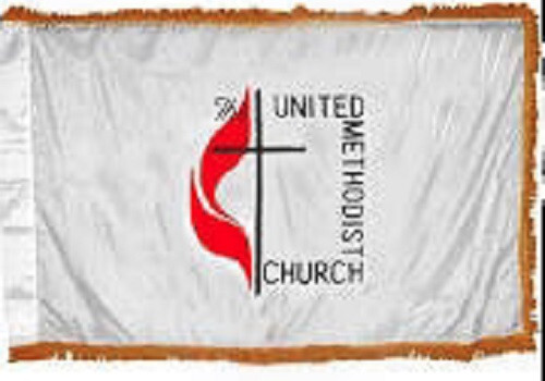 3x5 UNITED METHODIST CHRUCH Poly Nylon Sleeve w/ Gold Fringe Flag 3'x5 ...
