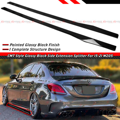For 2015-21 Mercedes Benz W205 C300 C43 AMG CMT Gloss Black Side Skirt ...