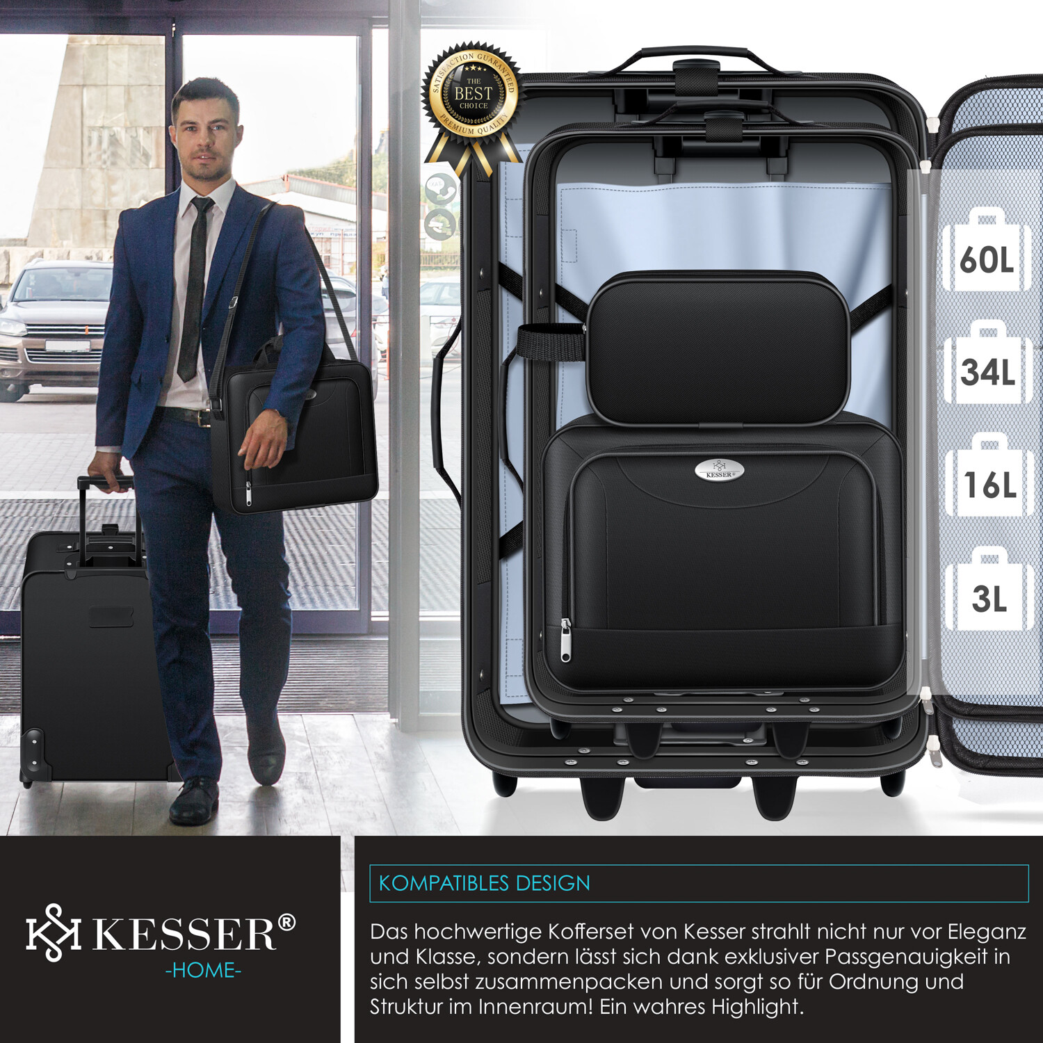 KESSER 4tlg Reisekoffer Set Kofferset Trolley Koffer Reisetaschen Stoff ...