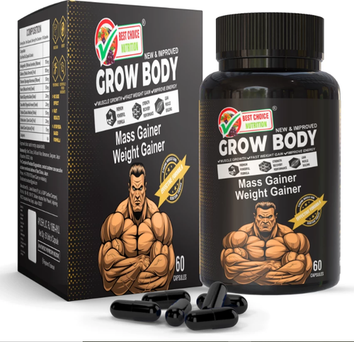 GROW BODY CAPSULE FOR WEIGHT GAIN MUSCLE BUILDING & MUSCLE MASS GAIN 60 ...