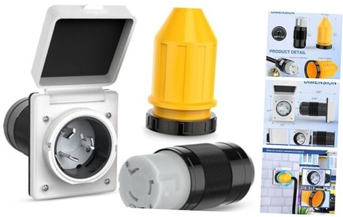 50AMP RV Power Inlet Outlet Shore Kit w/Boot Cord 50A Inlet+ Connector ...