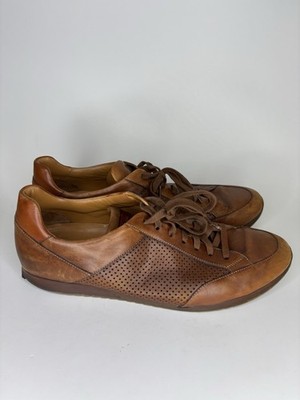 Magnanni Lace Up Casual Sneakers Brown Perforated Leather Low Top Mens ...