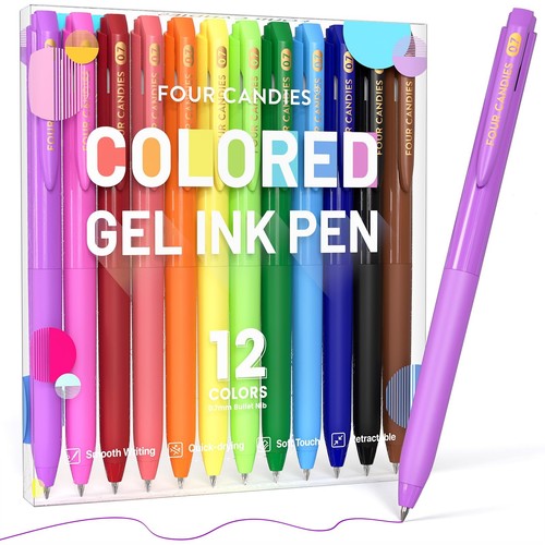 12-Color Retractable Gel Pen Set 0.7mm Fine Point for Note Taking ...