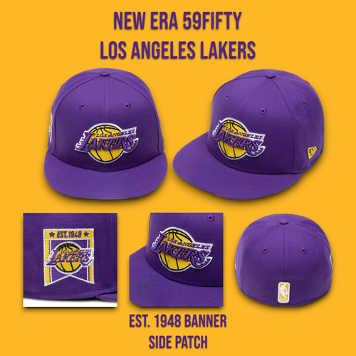 New Era Los Angeles Lakers 59FIFTY Fitted Banner Hat Est. 1948 Patch 7 ...