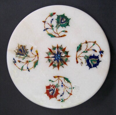 9 Inches Marble Platter Multicolor Stone Inlay Work Roti Maker for ...