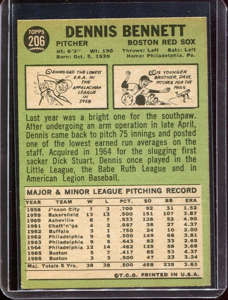 1967 Topps Baseball # 206 Dennis Bennett (NM-MT) Near Mint to Mint | eBay