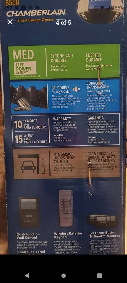 Chamberlain B550 Garage Door Opener, Smart WiFi 1/2 Hp Belt, Wall Pad/2 ...