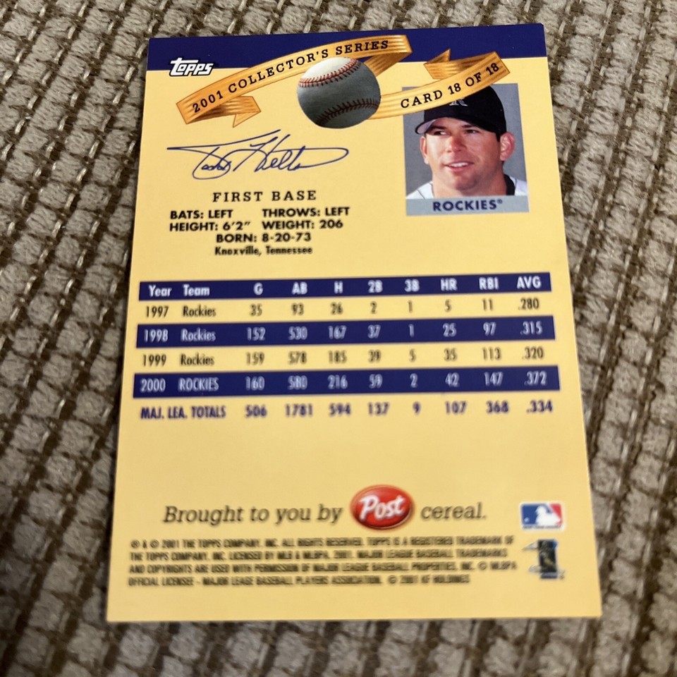 Todd Helton 2001 Topps Post Cereal Colorado Rockies Card #18 of 18 | eBay