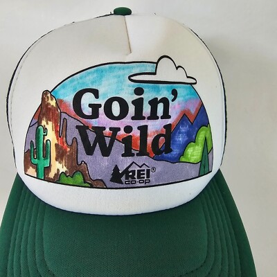 REI Co-op Hat "Goin' Wild' Trucker Cap OSFM Foam Front Green White Mesh ...