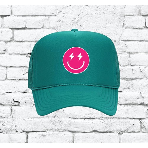 Lightning Bolt Smiley Face Trucker Hats Mesh Back Funny Happy Face ...