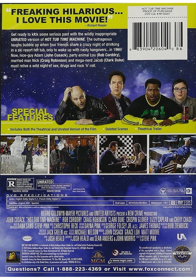 Hot Tub Time Machine Unrated Edition DVD John Cusack Craig Robinson NEW ...