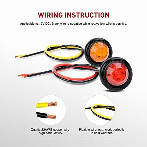 10 PCS 3/4 Inch Round Mini LED Clearance Light LED Front Rear Red+Amber ...