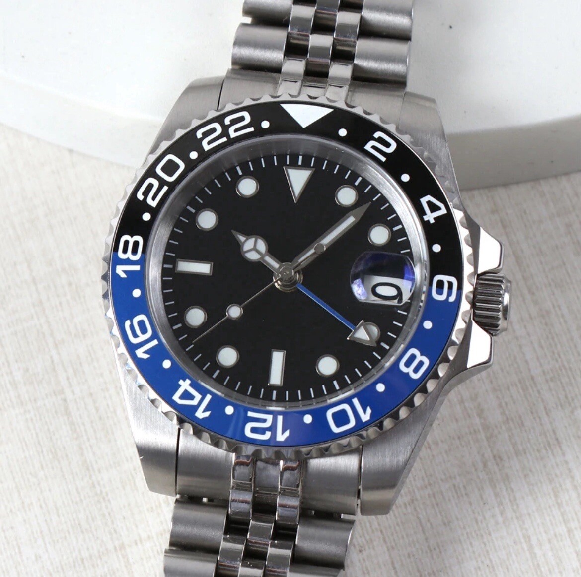 CUSTOM NH34 WATCH MOD “Batman” DIVER GMT 40 MM AUTOMATIC SILVER ...