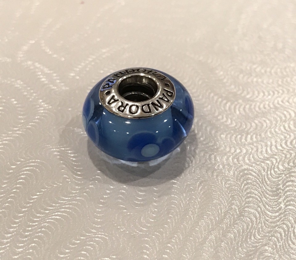 Authentic Pandora Flowers Blue Murano Glass Bead Retired Pandora Bead ...