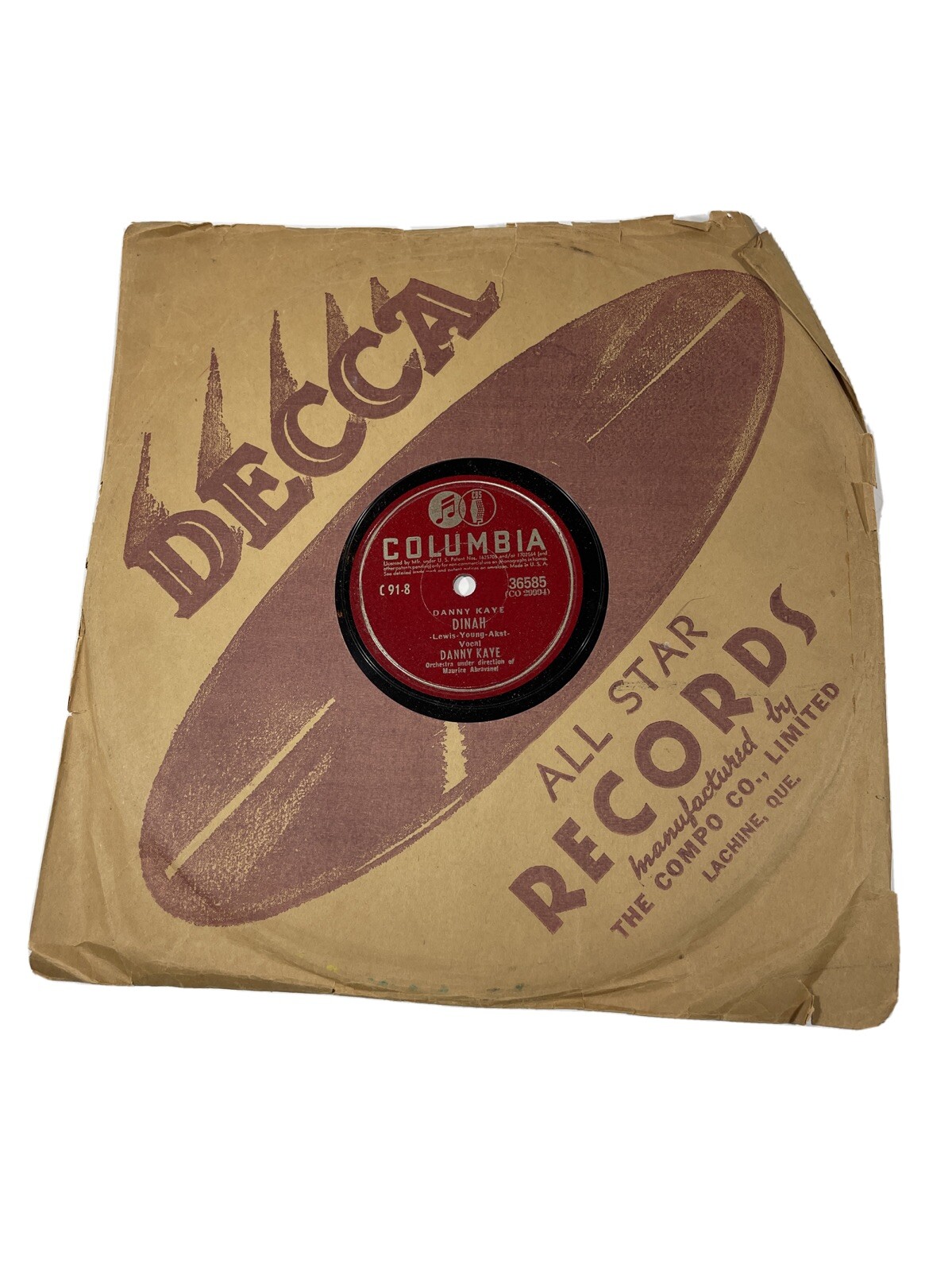 Rare Canada Release: Danny Kaye Gramophone Shellac Record 1920-1946 78 ...