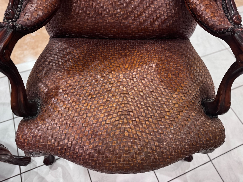Pair of Theodore Alexander Wingback Woven Leather Chairs | eBay