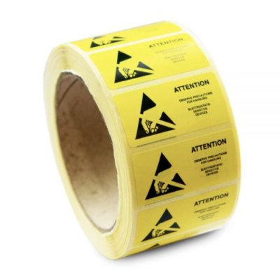 50x Yellow Caution Labels Antistat 50 x 25mm Anti-static Warning ...