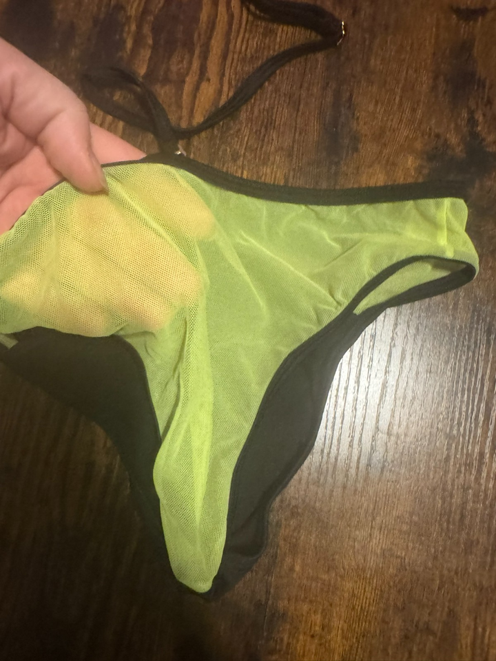 Men's Lingerie L BDSM-Themed Candyman Black Sheer Neon Green w/ Built ...