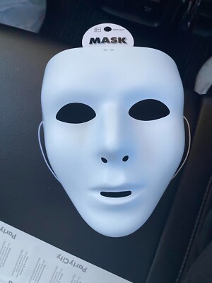 Blank White Full Mask Plain Plastic Masquerade Face Masks Cosplay ...