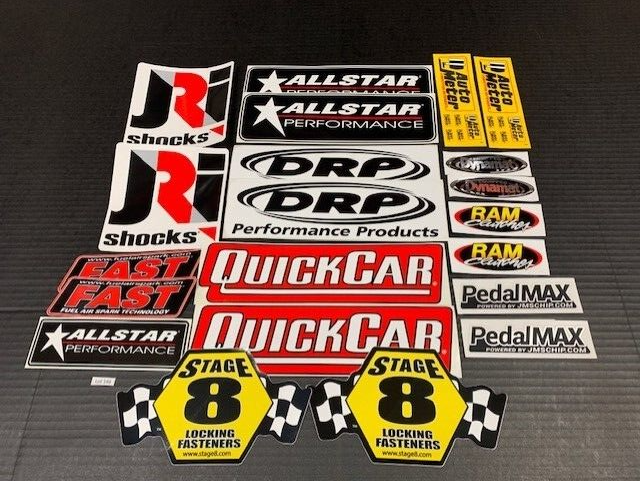 lot of 21 Decals, Stage 8, Quickcar, Allstar, Auto Meter, Dynamat, JRI ...