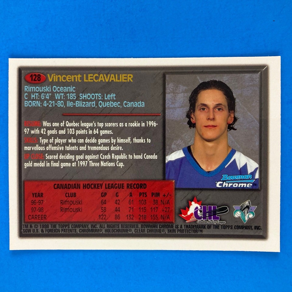 Vincent Lecavalier 1998-99 Bowman Chrome CHL Card #128 Rimouski Oceanic ...