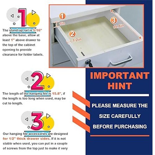 4 Pieces Hanging File Rails PVC Drawer Black 16 Inch File Cabinet Rails ...