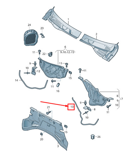 NEW VW TOUAREG 7P LEFT SIDE OUTER COWL WATER DEFLECTOR SEAL 7P6819037 ...